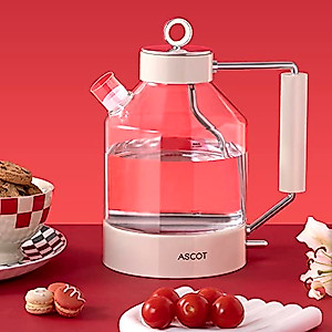 Electric Kettle, ASCOT Glass Electric Tea Kettle 1.6L 1500W Retro Tea Heater & Hot Water Boiler, No Plastic, BPA-Free, Cordless, with Auto Shut-Off and Boil-Dry Protection (Creme)