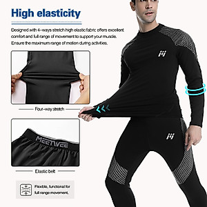 MEETWEE Thermal Underwear for Men, Fleece Lined Base Layer Set Cold Weather Ski Gear Top & Long Johns for Skiing Motorcycle Black