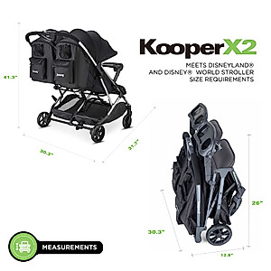 Joovy Kooper X2 Side-by-Side Double Stroller Featuring Dual Snack Trays, One-Handed Fold, Multi-Position Reclining Seats, Adjustable Leg Rests, and 2 Zippered Pockets for Storage, Forged Iron