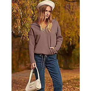 ANRABESS Quarter Zip Sweaters for Women Long Sleeve Casual Collared V Neck Knit Zipper Loose Fit Solid Pullover Jumper 2023 Fall Winter Fashion Clothes with Pockets 780doukou-S
