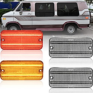 Amber/Red LED Side Marker Lights for Chevy P10 P20 P30 G10 G20 G30 Suburban K5 Blazer C/K Series C10 C20 C30 K10 K20 K30 Trucks Van Clear Lens Front Rear Left Right LED Fender Markers Signal Lamps