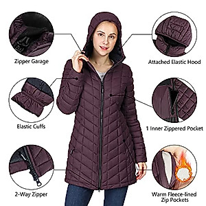 Outdoor Ventures Women's Lightweight Warm Long Puffer Coat with Hood-XL,32"