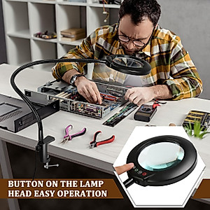 VEEMAGNI 23" Magnifying Glass with Light and Clamp, 5 Color Modes Stepless Dimmable LED Gooseneck Desk Lamp, 5X Real Glass Table Lighted Magnifier Hands Free for Craft Painting Close Work Hobby Sewing