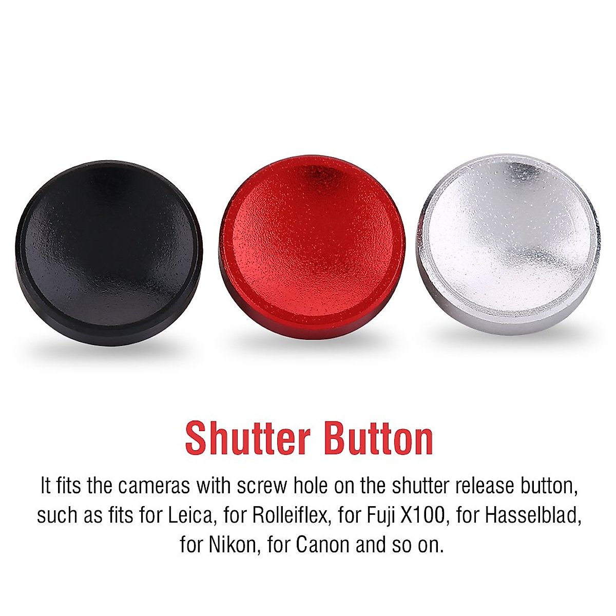 3PCS Camera Button, Aluminium Alloy Shutter Button with Concave Surface, Fits for Cameras with Screw Hole on The Shutter Release Button (Red Black Silver)
