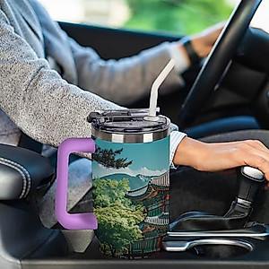 Korean Architecture Palace of Koreas Insulated Tumbler with Lid And Straw Stainless Steel Travel Coffee Mug 40oz Violet-style