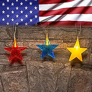 Dazzle Bright Star String Lights Decorations, 9.5 Feet 18 LED American Stars Battery Powered Red White Blue Lights, Christmas Decoration for Indoor and Outdoor