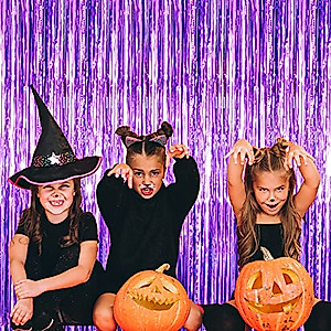 GOER 6.4 ft x 9.8 ft Metallic Tinsel Foil Fringe Curtains,Pack of 2 Party Streamer Backdrop for Birthday,Graduation Decorations and New Year Eve (Purple)