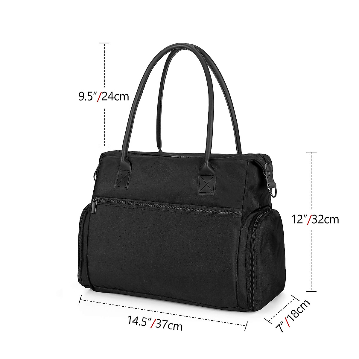 Teamoy Breast Pump Bag, Leather Straps Pump Bag Tote with Laptop Sleeve for Working Moms- Fits Most Brands Breast Pumps and Cooler Bag, Black (PU Handle)