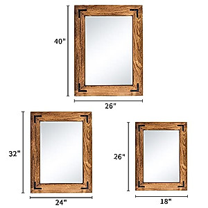 YOSHOOT Rustic Wooden Framed Wall Mirror, Natural Wood Bathroom Vanity Mirror for Farmhouse Decor, Vertical or Horizontal Hanging, 32" x 24", Brown
