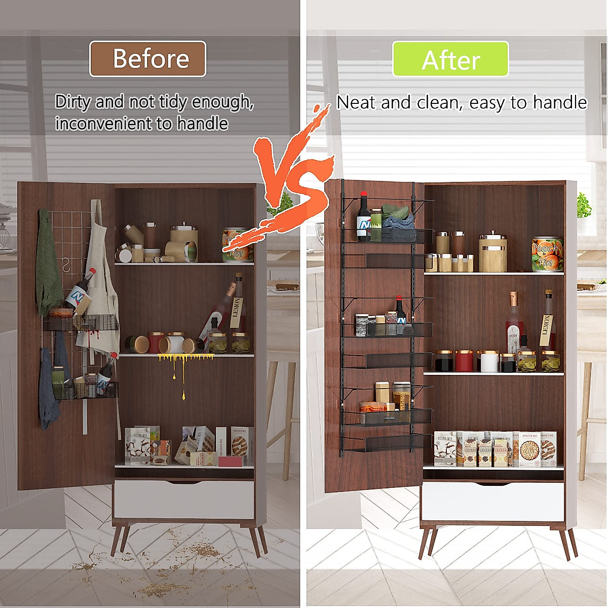 Coonoor 6 Tier Over The Door Pantry Organizer,Adjustable Baskets Closet Organizer Hanging Rack Spice Space Saver,Black