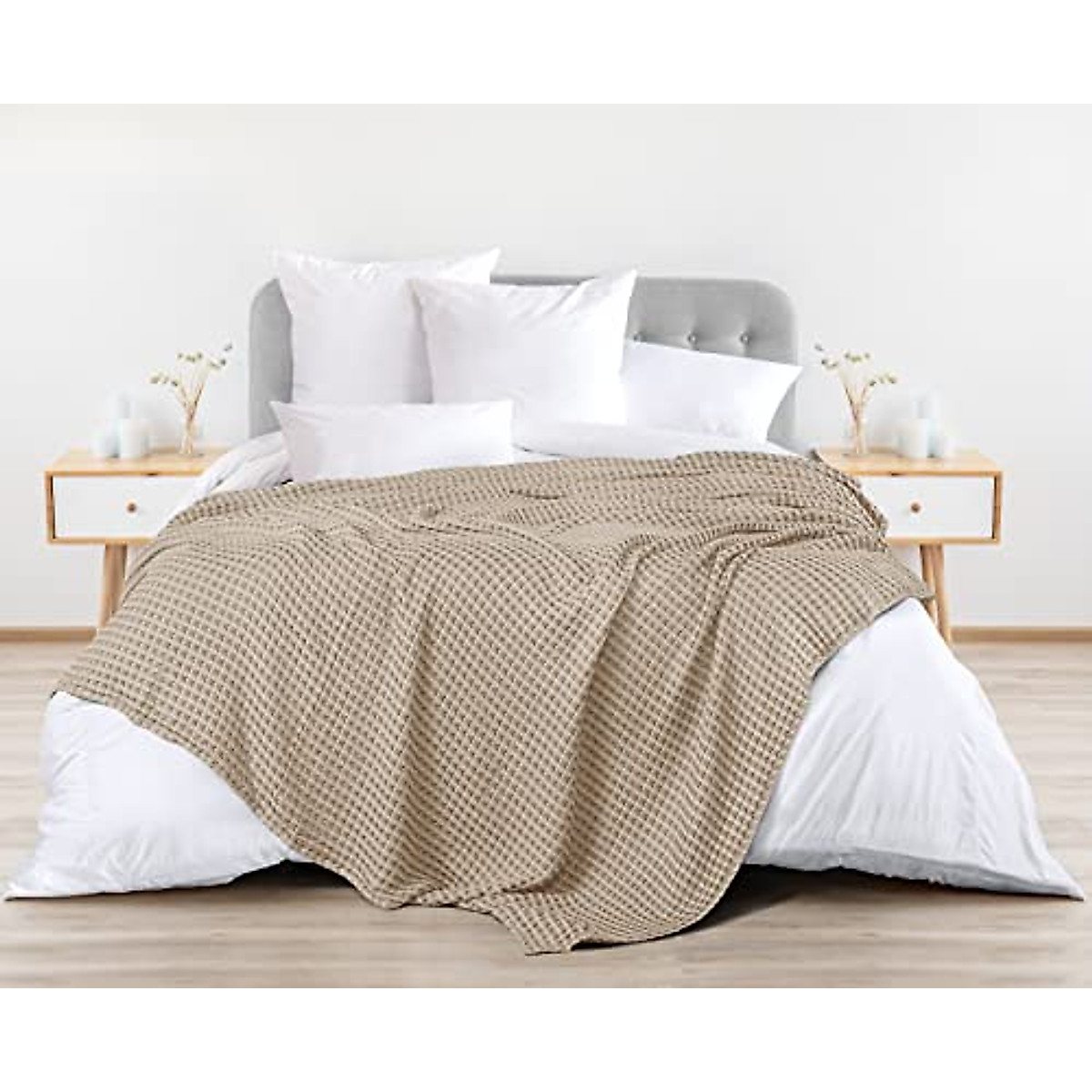 Utopia Bedding Cotton Waffle Blanket 300 GSM (Khaki - 90x108 Inches) Soft Lightweight Breathable Bed Blanket King Size Layering Any Bed for All Season