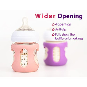 100% Silicone Baby Bottle Sleeves for Philips Avent Natural Glass Baby Bottles, Premium Food Grade Silicone Bottle Cover, Cute Bear Design, 4oz, Pack of 2 (Pink/Purple)