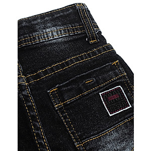 KIDSCOOL SPACE Baby Girl Boy Jeans,Little Kid Elastic Band Inside Ripped,Embroidered Decor Denim Pants,Black,12-18 Months