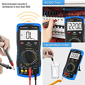 Digital Multimeter,Infurider YF-770M 6000 Counts Manual and Manual Range AC/DC Voltage Amp Ohmmeter Tester Meter with Diode Continuity,Cap,Temp and Mechanical Protection