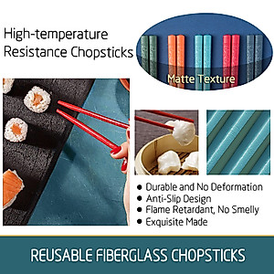 Fiberglass Chopsticks Reusable Chopsticks Dishwasher Safe 5 Pairs 9.4 Inches/24cm Matte Non-Slip Home Hotel Restaurant Dining Tools, Japanese Chop Sticks Gift Sets, Solid Colors