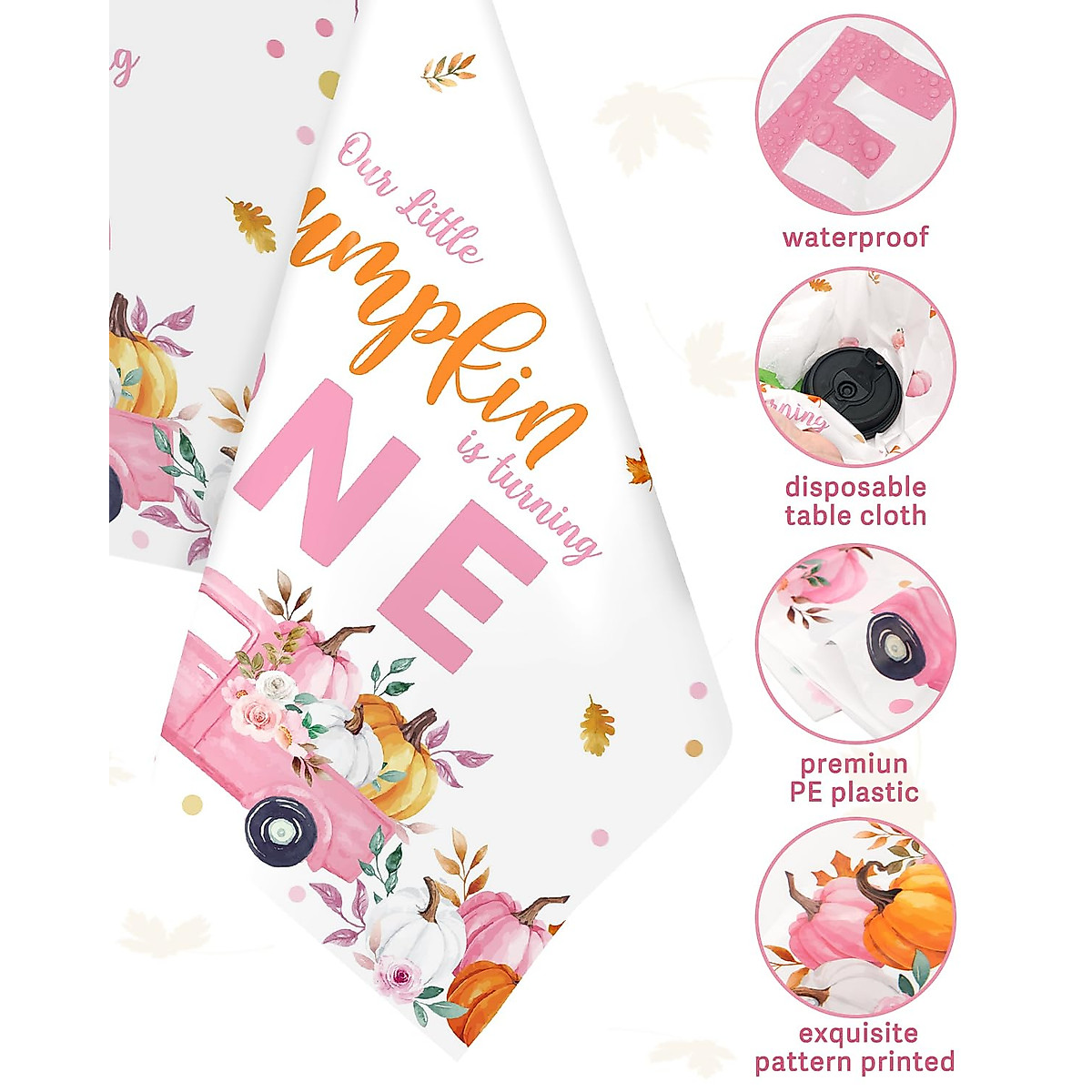 Nefelibata 3Pcs Our Little Pumpkin is Turning One Tablecloths Pumpkin First Year Old Birthday Plastic Table Cover Party Supplies for Fall Halloween Thanksgiving Girl Birthday Party Decor