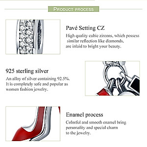 XOYOYZU 925 Sterling Silver High-Heeled Shoes Dangle Charms Clear CZ Charms Fit Snake Chain Bracelet and Necklace (Red shoes)