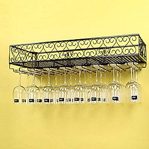 PIBM Stylish Simplicity Wine Rack Shelf Wine Rack with Adjustable Height, Ceiling Mounted Hanging Wine Bottle Holder, Metal Iron Wine Glass Holder, High Cup Holder Wine Rack Wall Hanging, Black ,