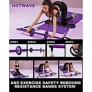 HOTWAVE Portable Home Gym with 16 Fitness Accessories,Pushups Board with Resistance Band,Ab Roller for Abs Workout,Pilates Bar Kit,All-in-One Exercise System for Man and Women