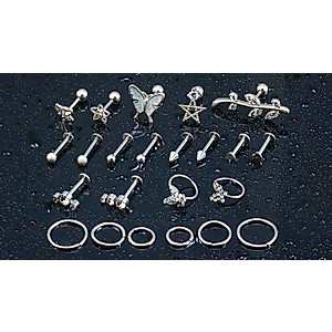Oufksiyy tragus piercing jewelry 16G surgical steel tragus earrings for women cartilage earring Stud s Hoop butterfly cz Rook Piercing Jewelry For mens earrings Silver