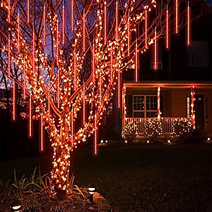 Meteor Shower Rain Light 50cm 8 Tubes 384 LED Waterproof Icicle Falling Snowfall Lights Snow Falling for Home Decor Wedding Garden, Red