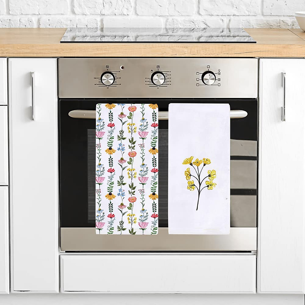 Set of 2 Spring Flowers Kitchen Dish Towel 18 x 28 Inch, Seasonal Spring Summer Wild Floral Tea Towels Dish Cloth for Cooking Baking