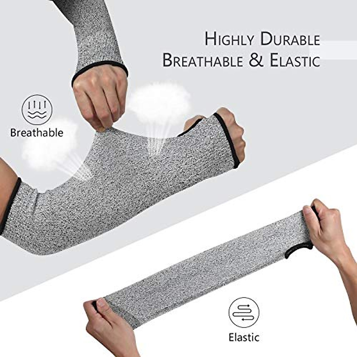 Cut Resistant Sleeves with Thumb Hole, Arm Protection Knit Sleeves, Level 5 Protection, Slash Resistant Safety Protective Sleeves, Grey, 1 Pair