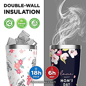 HAUSHOF Mothers Day Tumbler, Mothers Day Gifts for Mom from Daughter, Son, Husband, Birthday Gifts for Mom, 20oz Stainless Steel and Double Wall Insulated Tumbler with Lid-Dark Blue Happy Mom's Day