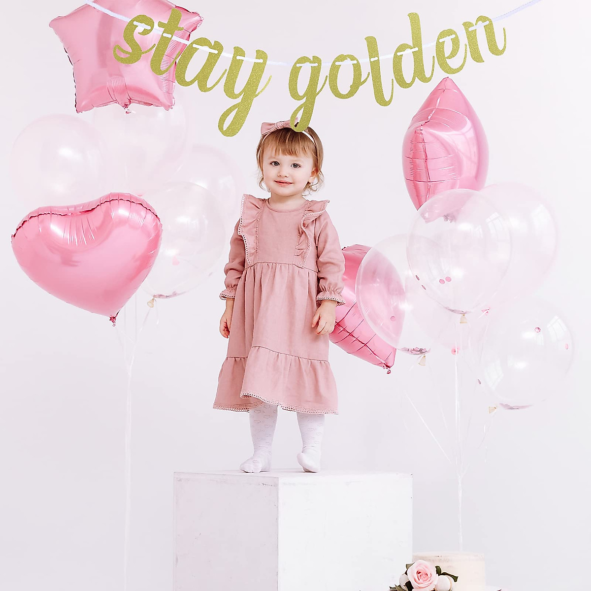 Happy Golden Birthday Cake Topper, Stay Golden Glitter Banner Gold Birthday Decorations Golden Girls Party Supplies Golden Birthday Gifts Hanging Garland for Boys Girls Birthday Baby Shower Party