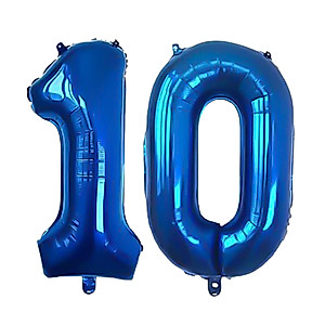 XLOOD Number 10 Balloons 32 inch Digital Balloon Alphabet 10 Birthday Balloons Digit 10 Helium Balloons Big Balloons for Birthday Party Supplies Wedding Bachelorette Bridal Shower, Blue Number 10th