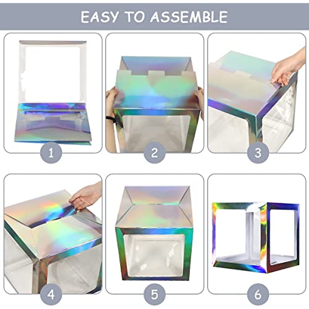 ToBsoft 4pcs Baby Shower Boxes with 52 Letters (2 Set A-Z ) Letters and 32 Balloons White Clear Balloon Box Blocks for Baby Shower and Birthday Party, Blue