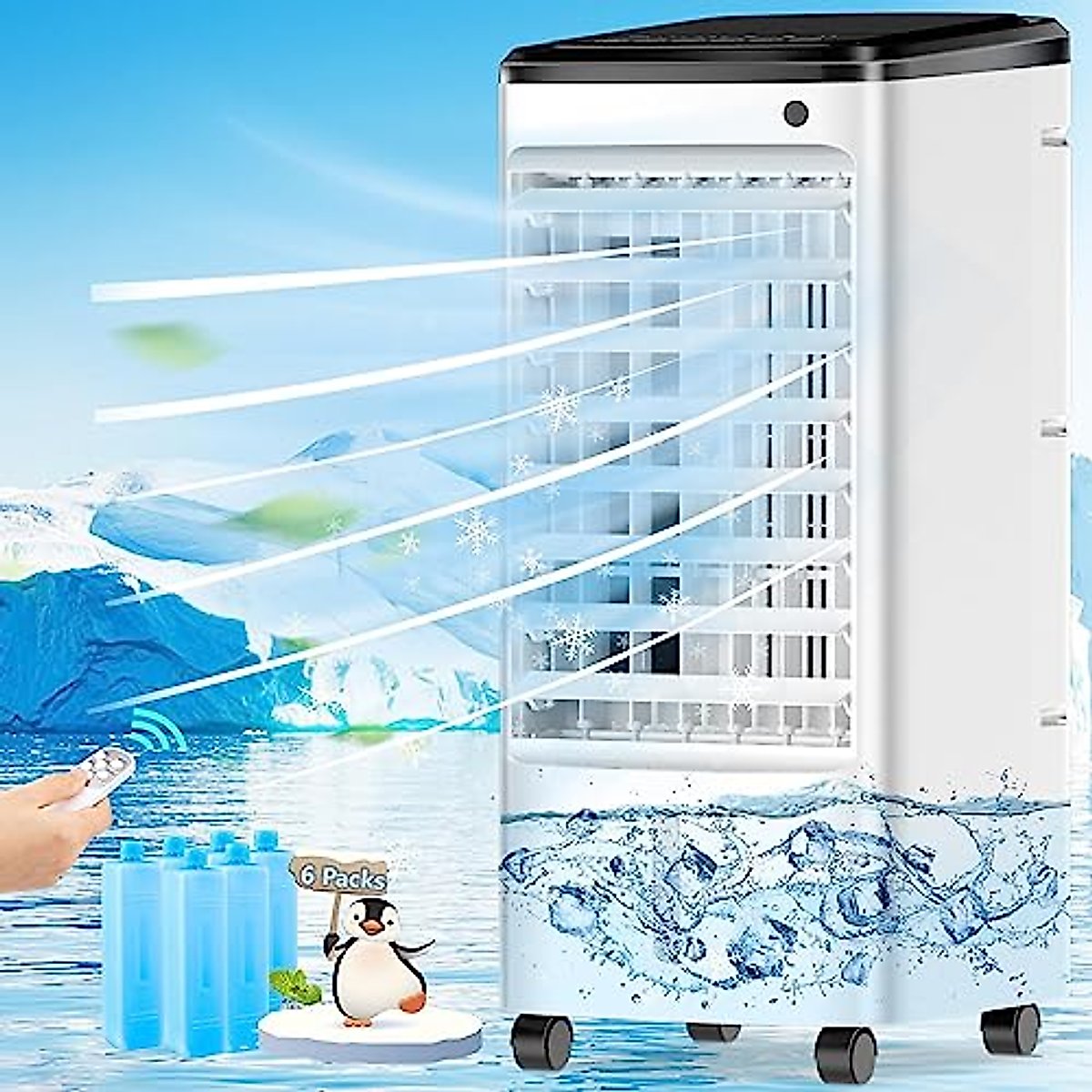 Portable Air Conditioners[ 2023 Newest], 3 IN 1Air Conditioner Portable for Room, 65° Oscillation Swamp Cooler with 3 Wind Speeds, 4 Modes, 6 Ice Packs,12H Timer, Remote, Portable AC for Office Home