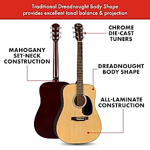 Squier by Fender Acoustic Guitar, with 2-Year Warranty, Dreadnought with Maple Fingerboard, Glossed Natural Finish, Mahogany Back and Side, Mahogany Neck, SA-150 Model