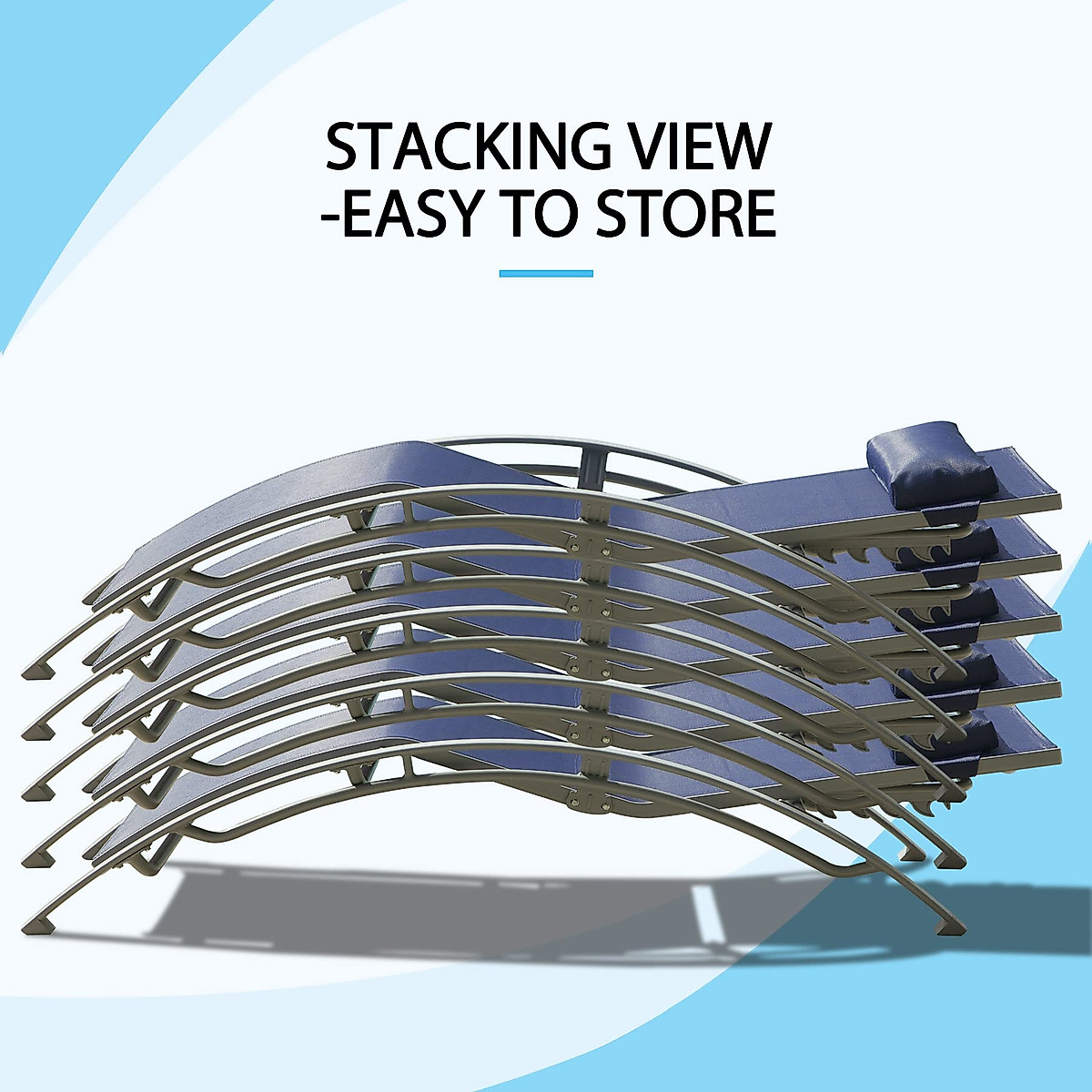 Domi Pool Lounge Chairs Set of 3, Adjustable Aluminum Outdoor Chaise Lounge Chairs with Metal Side Table, All Weather for Deck Lawn Poolside Backyard -Navy Blue Textilene