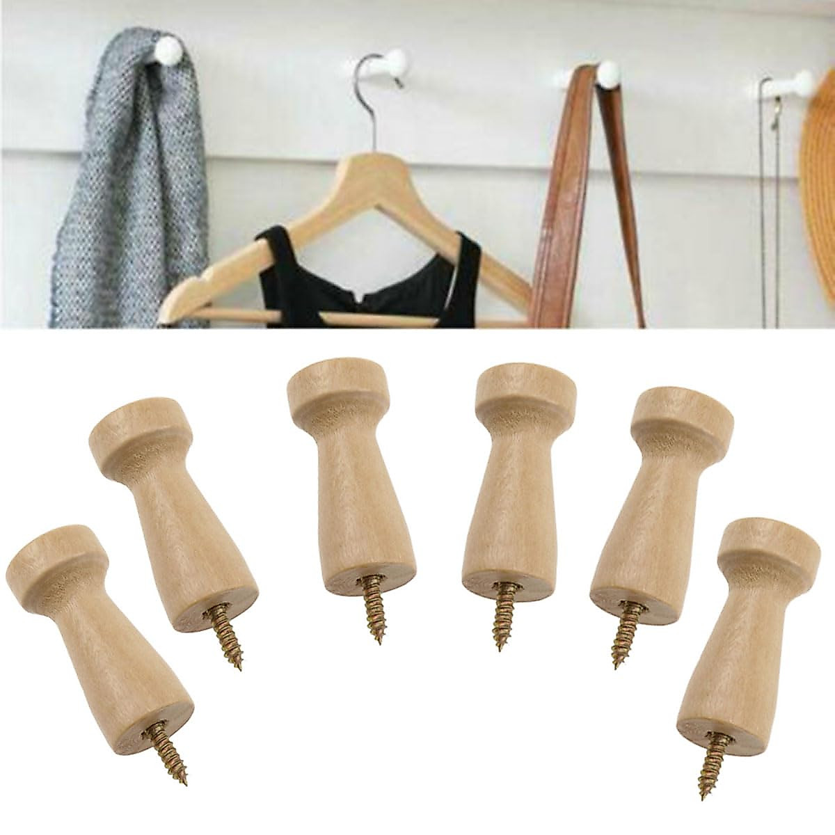 Wantane Screw-On Solid Wood Hook Wooden Coat Hook Coat and Hat Hook Shaker Hook Drying Hook for Hanging Clothes, Hats, Towels, etc. -10PCS