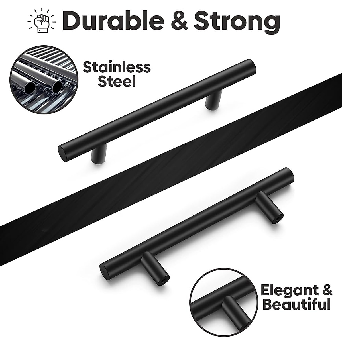 10 Pack Black Drawer Handles 7 1/2 inch Cabinet Pulls Full Length, 5inch Hole Spacing, Black Kitchen Cabinets Handles, Kitchen Drawer Pulls & Dresser Handles, Kitchen Hardware for Cabinets and Drawers