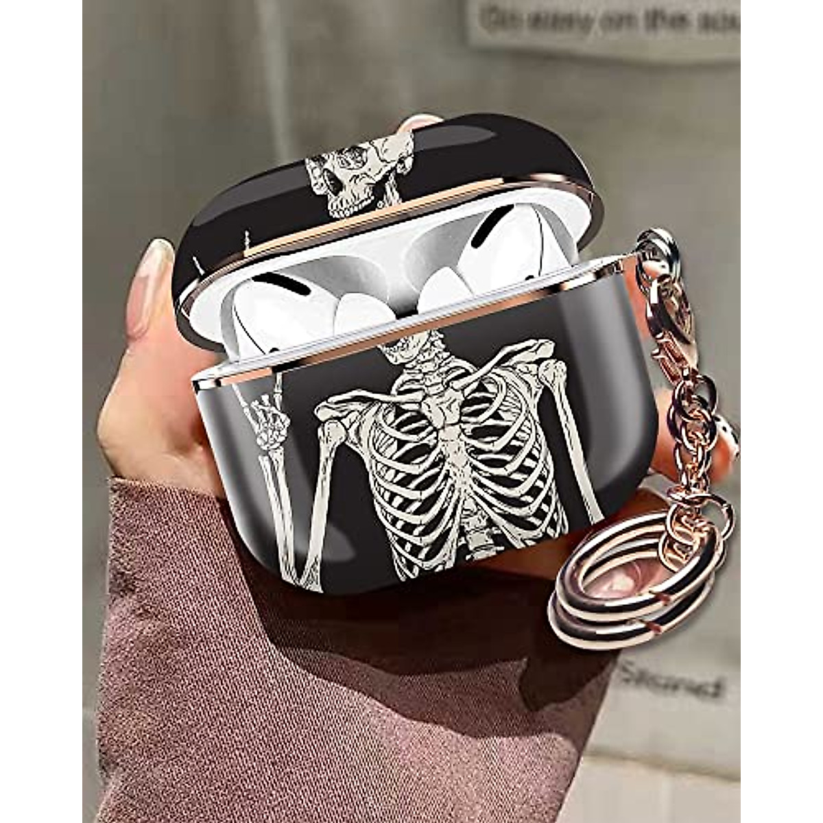 Txocouk for Airpods Pro Case Protective Shockproof Hard Cover with Keychain Cute AirPods Case Cover,airpods case for Girls and Women and Men （Skull Human Skeleton）