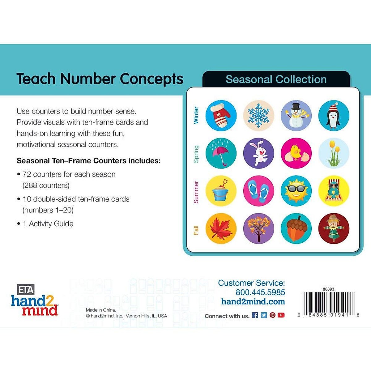 hand2mind Seasonal Ten Frames Math Counters for Kids, Math Counters Chips for Counting and Sorting, Kindergarten Learning Games, Counting Toys, Math Game (288 Math Counters and 10 Ten Frame Cards)