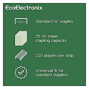 EcoElectronix Standard Staples - Jam-Free Staples Compatible with Most Desktop Staplers - 1/4" Length, 210 Staples Per Strip - at Home or Professional Office Supplies