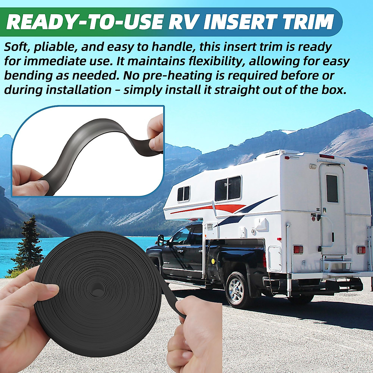 TonGass (Black, 1 Inch by 150 Feet) RV Vinyl Molding Trim Insert RV Trim Molding Exterior Waterproof UV-Resistant Exterior Trailer Siding Corners Trim Protects RV Shell Screws - No Need to Heat