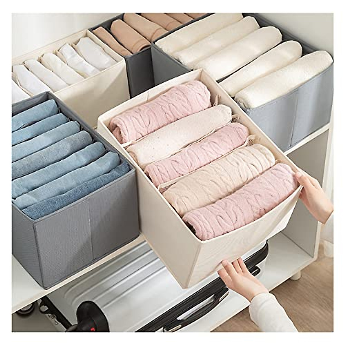 Wardrobe Clothes Drawer Organizers for Closet Clothing T-shirts Jeans Foldable 5 Grids, 2 Pack