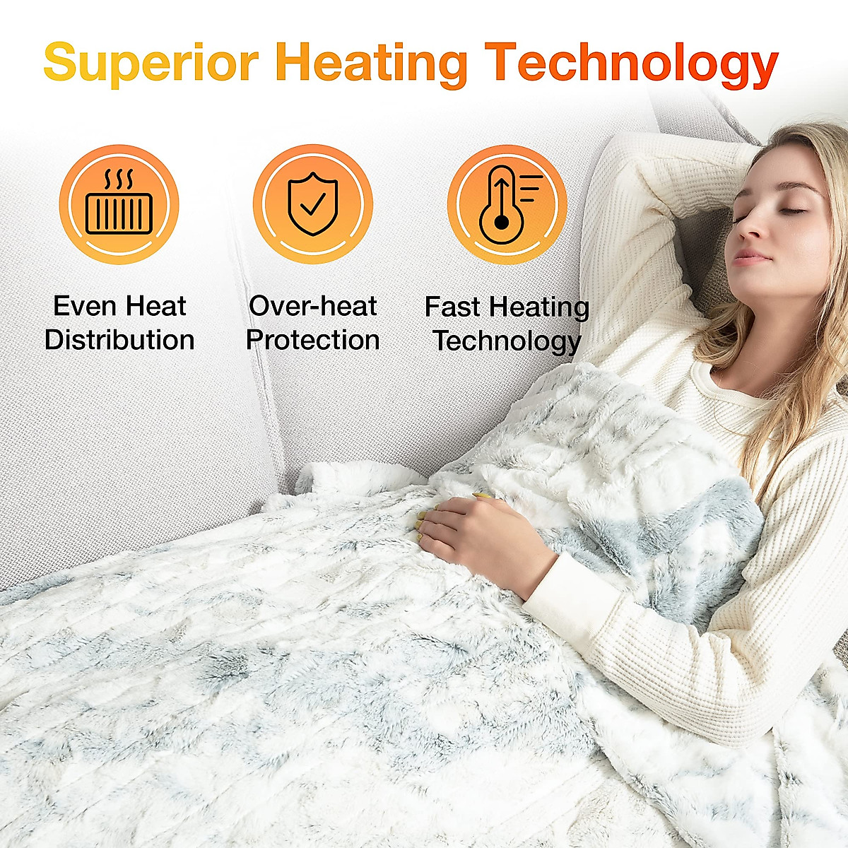 WOOMER Electric Heated Throw Blanket(50"x 60"), Soft Flannel Fast Heating Blanket with Multi-Color Option, 4 Heating Levels & 4H Auto Off, Machine Washable, Over-Heat Protection