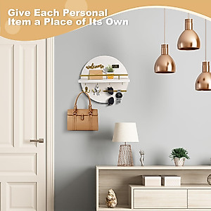 LEIRUOTM Key Holder for Wall, Key and Mail Holder Organizer with - Key Holder Wall Mount - Round Wooden Rustic Home Decor for Entryway, Mudroom, Hallway, Kitchen Office (White)