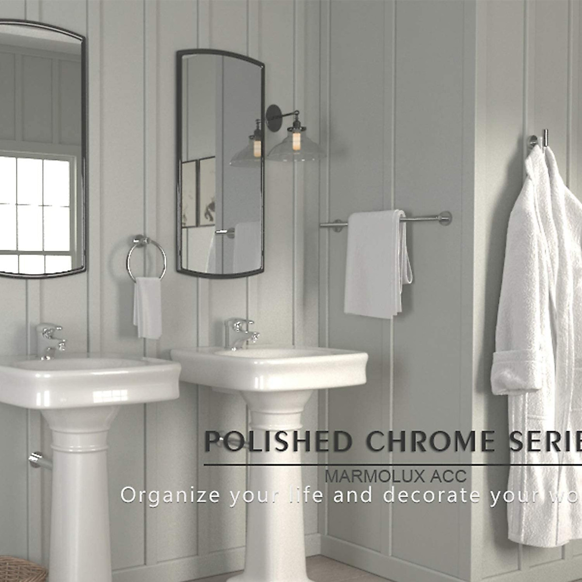 MARMOLUX ACC Bathroom Hardware Set Towel Racks 4 Pieces Hand Towel Ring Holder-Toilet Paper Holder-Towel Hook-Towel Bar Heavy Duty Wall Mount Bathroom Accessories SUS 304 Stainless Steel Mirror Finish