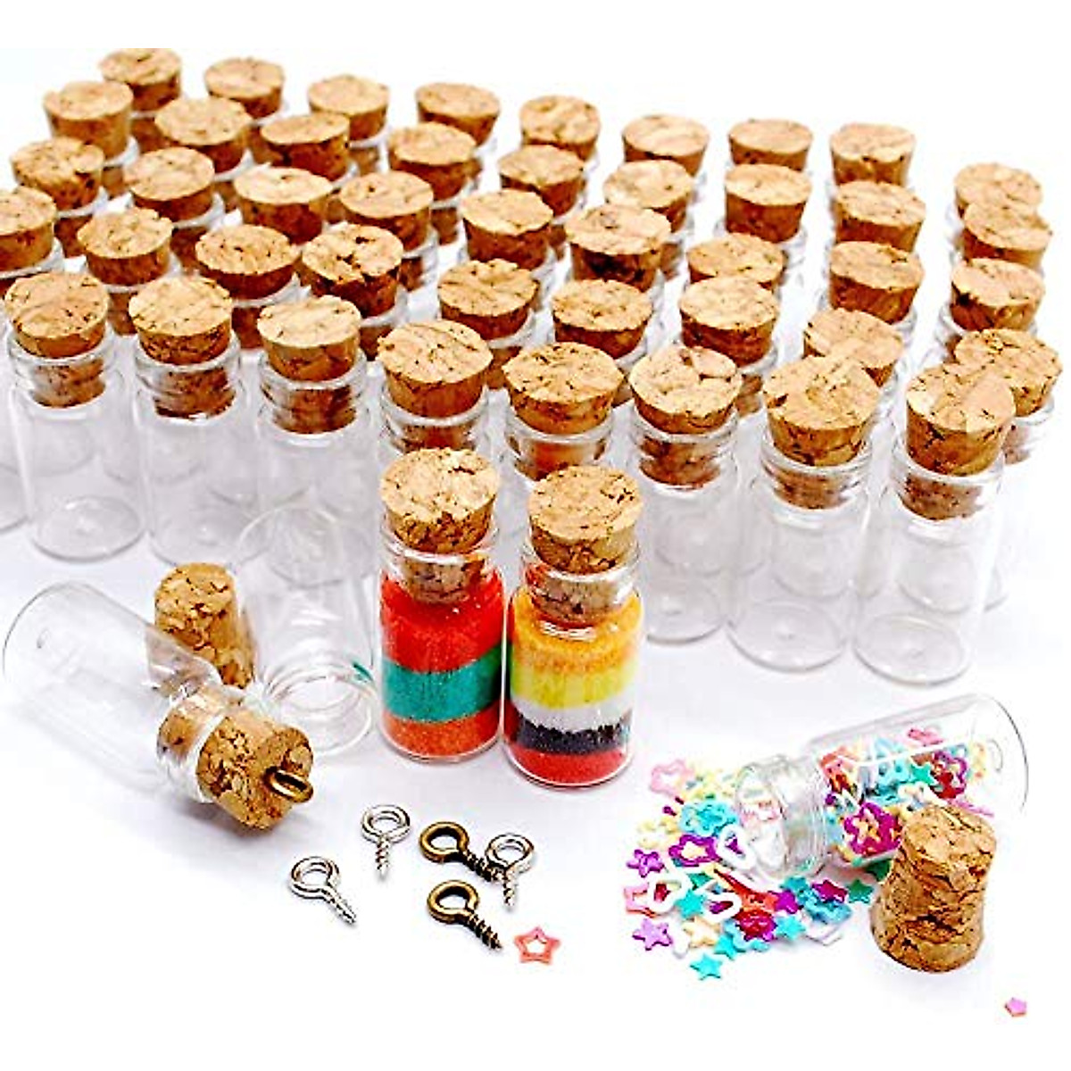 Healthcom 100 Pcs 0.5ML Cork Bottles Vials Clear Glass Bottles Mini Tiny Jars Bottles With Corks Miniature Glass Bottle With Cork Gift DIY Decoration Empty Sample Jars for Arts Crafts Party Favor,100 Botlles+100 Screws