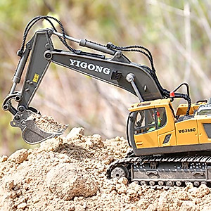 PREPOP Remote Control Excavator Toy for 6-12 yr Boys, Best Birthday Gifts for Kids 4-7 8 9 10 11 Year Old, RC Construction Toys with Metal Shovel, Lights, Sounds 2.4Ghz