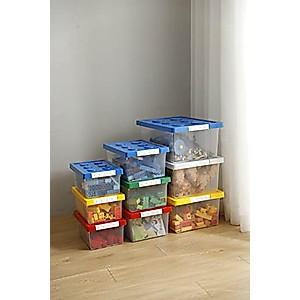 Momo's House Plastic Storage Organizer Box Containers with Brick Shaped Lids - Set of 4 Stackable Organizers Bin Clear, Small
