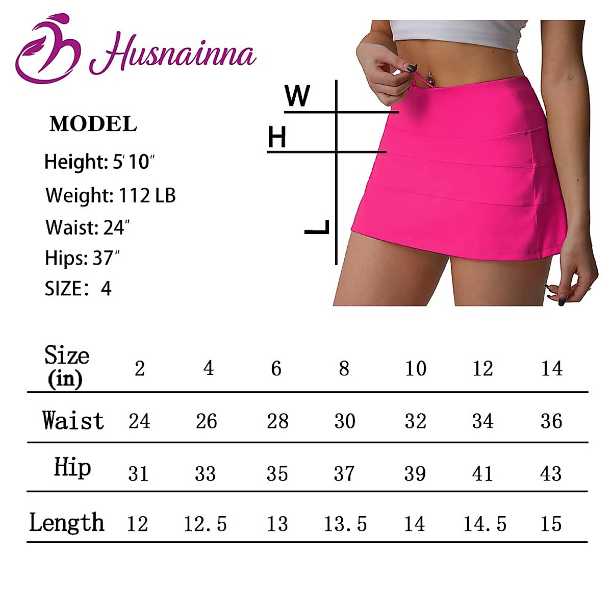 Husnainna High Waisted Pleated Tennis Skirt with Pockets Athletic Golf Skorts for Women Casual Workout Built-in Shorts 018BZQ-Hot Pink/b4