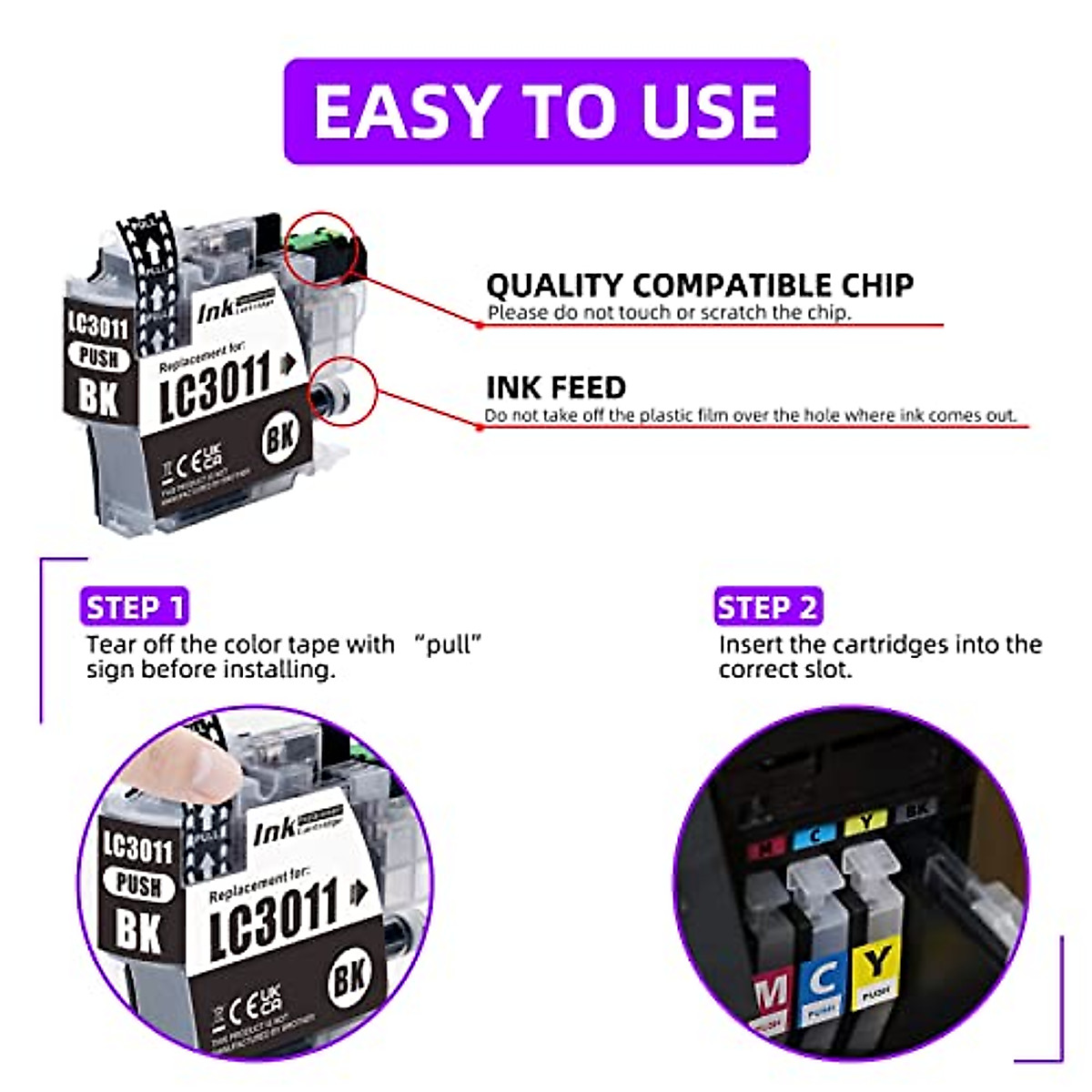 Replacement for Brother LC3011 LC-3011 BKCMY Compatible Ink Cartridges Works with Brother MFC-J491DW MFC-J895DW MFC-J497DW MFC-J690DW Printers, 5 Pack LC3011 (2 Black, 1 Cyan, 1 Magenta, 1 Yellow)