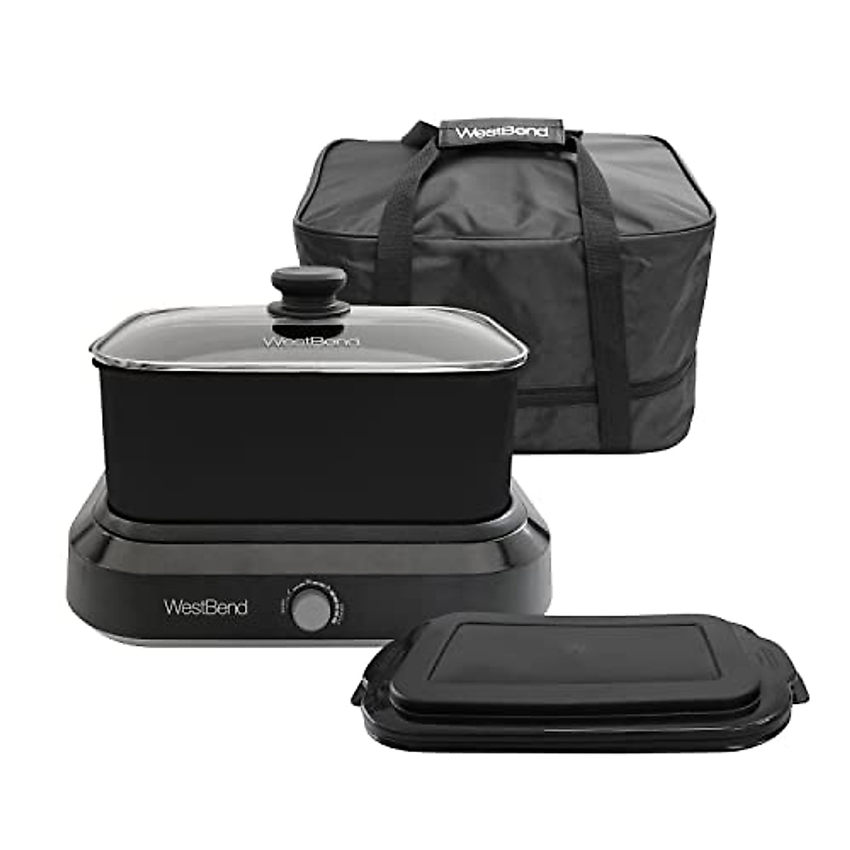 West Bend 87905BK Slow Cooker Large Capacity Non-stick Vessel with Variable Temperature Control Includes Travel Lid and Thermal Carrying Case, 5-Quart, Black